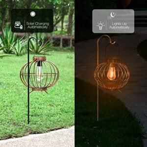 pearlstar Solar Lantern Outdoor Hanging Lights 8" Metal Copper Solar Powered Table Lamp with Edison Bulb Waterproof for Yard Tabletop Patio Porch Garden Decoration