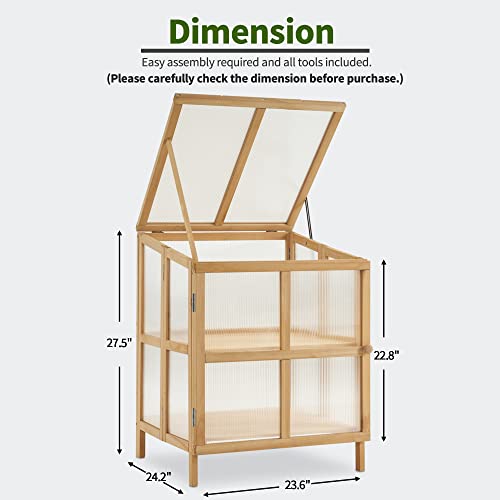 MCombo 2 Tier Foldable Cold Frame Greenhouse, Portable Wooden Greenhouse Garden Cold Frame Raised Planter Box with Shelves, 0122 (Natural)