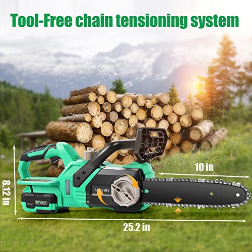 KGK 20V 4.0Ah Cordless Electric Chainsaw, 10 Inch Handheld Battery Powered Chainsaw with Security Lock, Rechargeable Mini Electric Power Chain saws for Trees Wood Farm Garden Ranch Forest Cutting