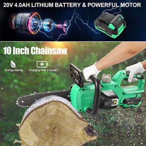 KGK 20V 4.0Ah Cordless Electric Chainsaw, 10 Inch Handheld Battery Powered Chainsaw with Security Lock, Rechargeable Mini Electric Power Chain saws for Trees Wood Farm Garden Ranch Forest Cutting