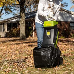 Earthwise GS015 15-Amp Electric Corded Chipper/Shredder with Collection Bag, Green/Black