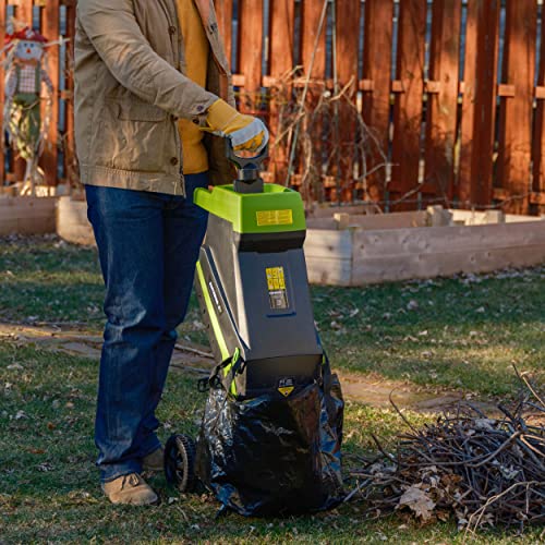 Earthwise GS015 15-Amp Electric Corded Chipper/Shredder with Collection Bag, Green/Black