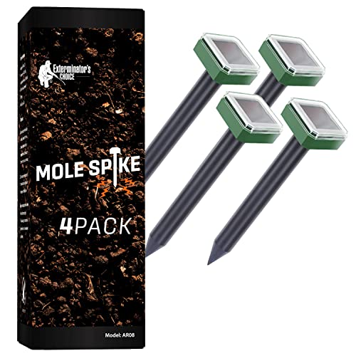 Exterminators Choice Ultrasonic Mole Spikes to Rid Lawns & Gardens of Rodents - 4 Pack - Solar Powered Rodent Repeller is an Energy Saving and Humane Pest & Gopher Repellent - Mole Repellent