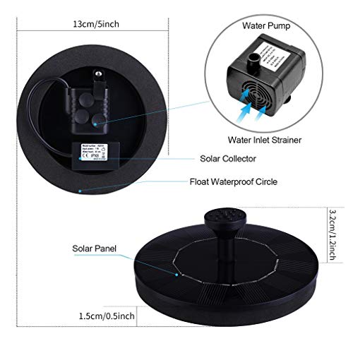 Solar Fountain Pump,GDJGTA New Upgraded Mini Solar Powered Bird Bath Fountain Pump Solar Panel Kit Water Pump,with 4 Different Spray Pattern Heads, for Pond, Pool, Garden, Fish Tank, Aquarium,Pat