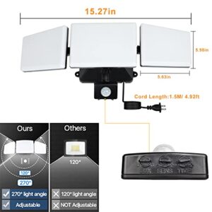 DLLT 50W Security Lights Motion Outdoor, LED Flood Light Fixture with 3 Adjustable Heads, IP65 Waterproof, 6000K Daylight Super Bright Exterior Lights Wall Mounted for Garage, Yard, Porch, Garden