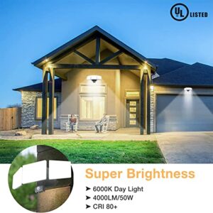 DLLT 50W Security Lights Motion Outdoor, LED Flood Light Fixture with 3 Adjustable Heads, IP65 Waterproof, 6000K Daylight Super Bright Exterior Lights Wall Mounted for Garage, Yard, Porch, Garden