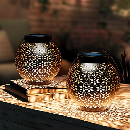 Solar Outdoor Lanterns Waterproof, Set of 2【2023】 Retro Solar Lights with Handle, Upgraded-1600mAh Light-controlled Outdoor Lantern, Solar Powered Lanterns Decor for Christmas Yard Tree Fence Patio