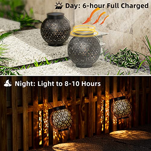 Solar Outdoor Lanterns Waterproof, Set of 2【2023】 Retro Solar Lights with Handle, Upgraded-1600mAh Light-controlled Outdoor Lantern, Solar Powered Lanterns Decor for Christmas Yard Tree Fence Patio