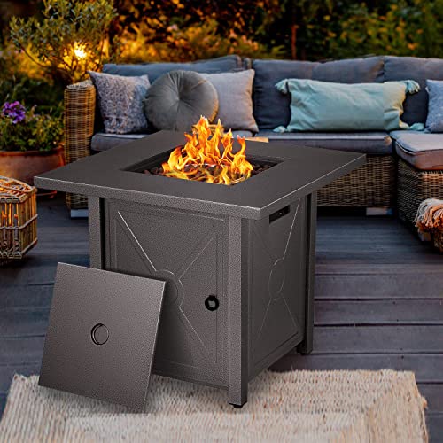 Havato 28" Propane Fire Pit Table,40,000 BTU Gas Fire Pit Table with Safe Lid,Auto-Ignition,with Lava Rocks,Steel Fire Pit Bowl,Protective Cover,Outdoor Fireplace for Outside Backyard Garden