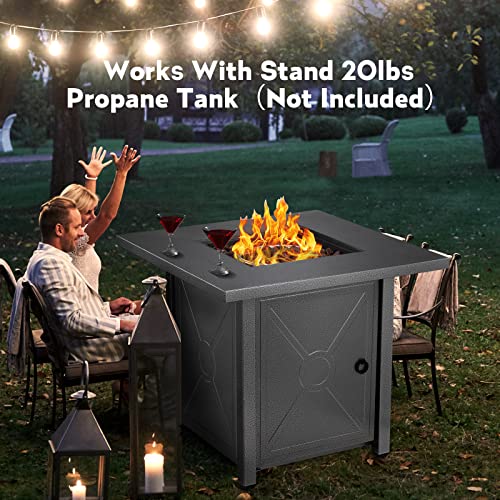 Havato 28" Propane Fire Pit Table,40,000 BTU Gas Fire Pit Table with Safe Lid,Auto-Ignition,with Lava Rocks,Steel Fire Pit Bowl,Protective Cover,Outdoor Fireplace for Outside Backyard Garden