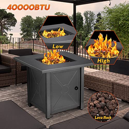 Havato 28" Propane Fire Pit Table,40,000 BTU Gas Fire Pit Table with Safe Lid,Auto-Ignition,with Lava Rocks,Steel Fire Pit Bowl,Protective Cover,Outdoor Fireplace for Outside Backyard Garden