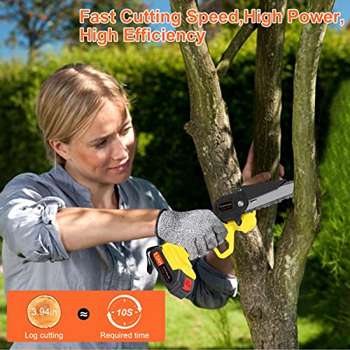 Mini Chainsaw Cordless 6 Inch, Handheld Chainsaw with Replacement 4Inch and 6Inch Guide Plates, Small Chainsaw with 2 Batteries 4 Chains For Cutting Wood, Tree Trimming, Garden Pruning