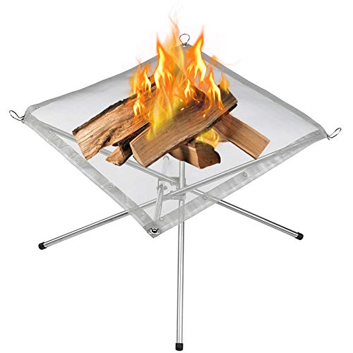 Portable Outdoor Fire Pit 22 Inch Upgrade Foldable Stainless Steel Mesh Fire Pit Wood Burning, Collapsible Fireplace Space Saving Perfect for Camping, Backyard, Patio, Garden (Carrying Bag Included)