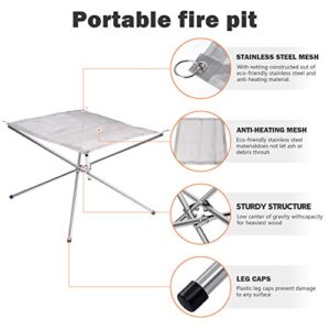 Portable Outdoor Fire Pit 22 Inch Upgrade Foldable Stainless Steel Mesh Fire Pit Wood Burning, Collapsible Fireplace Space Saving Perfect for Camping, Backyard, Patio, Garden (Carrying Bag Included)