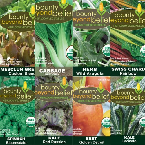 "Super Greens" Seeds for Planting, Organic Non-GMO Garden Vegetables, Arugula, Beets, Kale, Mesclun, Chard, Mustard, Spinach, BBB Seed