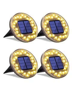 pisool solar ground lights – 24led solar garden lights outdoor waterproof sidewalk disk bright in-ground landscape lighting for lawn patio pathway yard (4pack warm white)