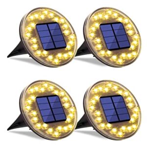 Pisool Solar Ground Lights - 24LED Solar Garden Lights Outdoor Waterproof Sidewalk Disk Bright In-Ground Landscape Lighting for Lawn Patio Pathway Yard (4Pack Warm White)