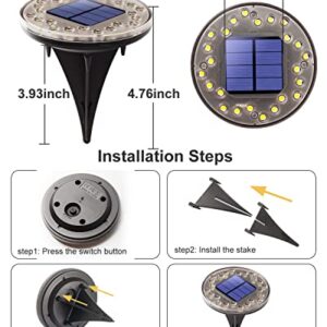 Pisool Solar Ground Lights - 24LED Solar Garden Lights Outdoor Waterproof Sidewalk Disk Bright In-Ground Landscape Lighting for Lawn Patio Pathway Yard (4Pack Warm White)