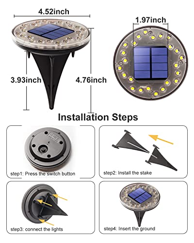 Pisool Solar Ground Lights - 24LED Solar Garden Lights Outdoor Waterproof Sidewalk Disk Bright In-Ground Landscape Lighting for Lawn Patio Pathway Yard (4Pack Warm White)