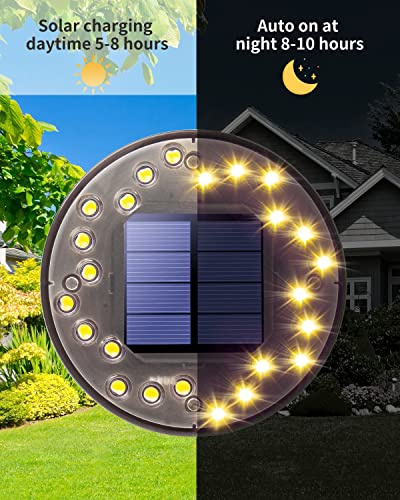 Pisool Solar Ground Lights - 24LED Solar Garden Lights Outdoor Waterproof Sidewalk Disk Bright In-Ground Landscape Lighting for Lawn Patio Pathway Yard (4Pack Warm White)