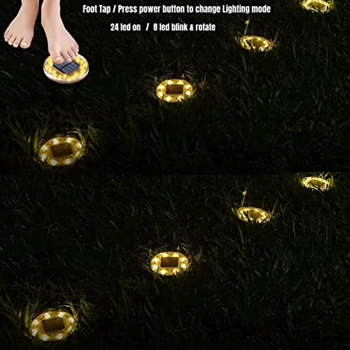 Pisool Solar Ground Lights - 24LED Solar Garden Lights Outdoor Waterproof Sidewalk Disk Bright In-Ground Landscape Lighting for Lawn Patio Pathway Yard (4Pack Warm White)