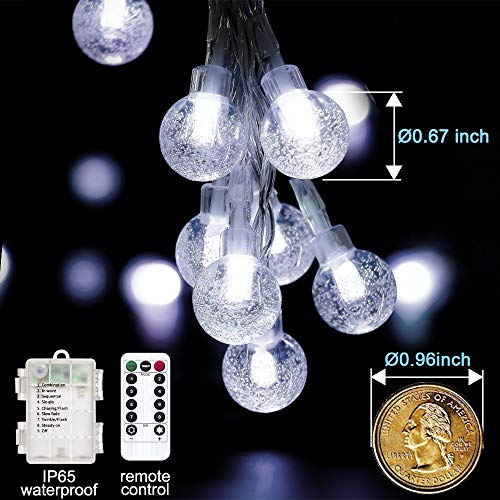 YoTelim  Globe String Lights Battery Operated ，2 Pack 26.2FT 60 LED Cool White Water Proof Crystal Ball Outdoor String Lights with Remote Control for Home, Patio,Party, Christmas, Garden Decor