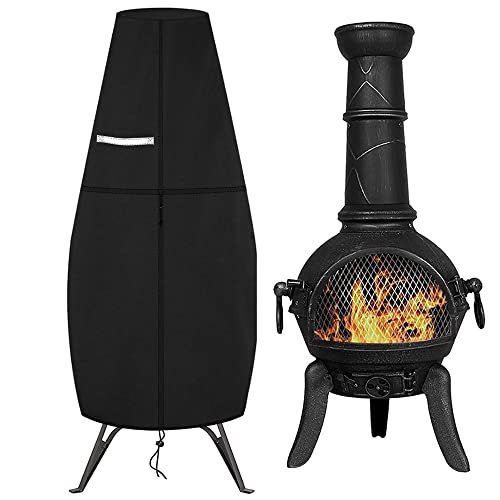 Patio Chimenea Fire Pit Cover Waterproof Outdoor Fire Pit Cover Breathable Heavy Duty Patio Heater Cover, Dustproof Anti UV and Tear Resistant for Garden, Patio (122 * 21 * 61CM) - Black