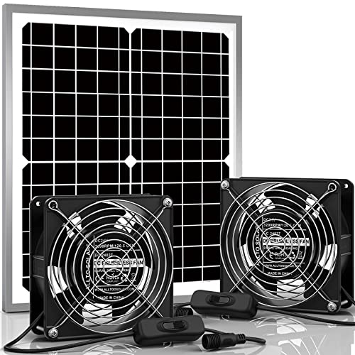 Allto Solar Waterproof Solar Powered Fan Kit Pro, 15W Solar Panel + 2 Pcs High Speed DC Brushless Fan, for Chicken Coop, Greenhouse,Dog House, Shed, Car Window Exhaust, DIY Cooling Ventilation Project