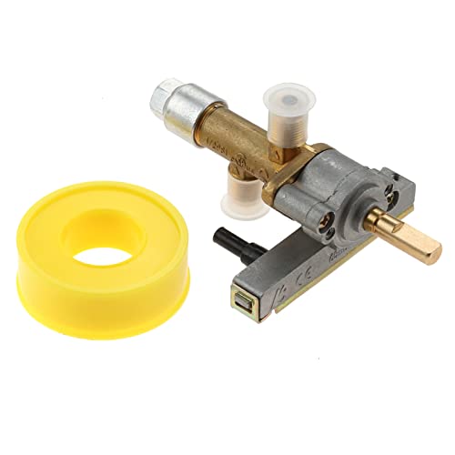 ETERMETA Gas Safety Control Valve with Piezo Push Ignition Device for Garden Sun Propane Powered Patio Heater Repair Replacement Parts, 7/16"-24 UNEF Inlet & Outlet, Gold