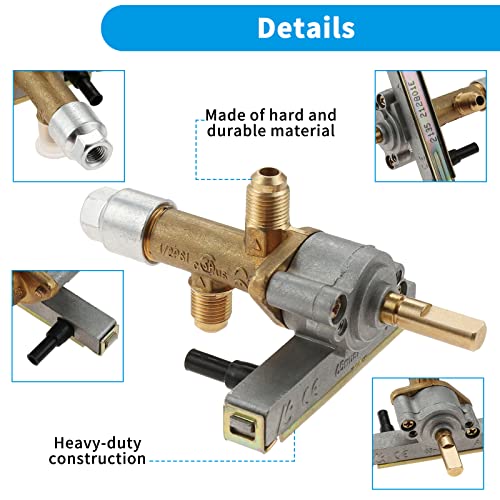 ETERMETA Gas Safety Control Valve with Piezo Push Ignition Device for Garden Sun Propane Powered Patio Heater Repair Replacement Parts, 7/16"-24 UNEF Inlet & Outlet, Gold