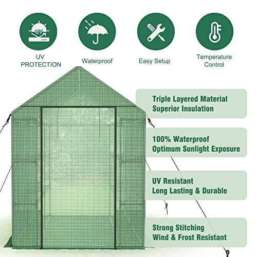 Sundale Outdoor Green House Kits to Build for Outside Winter,97 x 56 x 77 Inch Walk in Pop Up Greenhouses with Shelves,Indoor Outdoor Portable Zipper Greenhouse Tall with Roll Up Doors & Cover