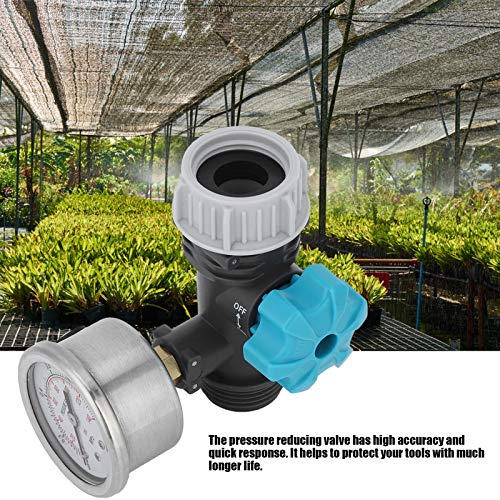 G3/4in Water Pressure Valve, Adjustable Water Pressure Regulator Valve with Pressure Gauge Greenhouse Garden Irrigation Controller