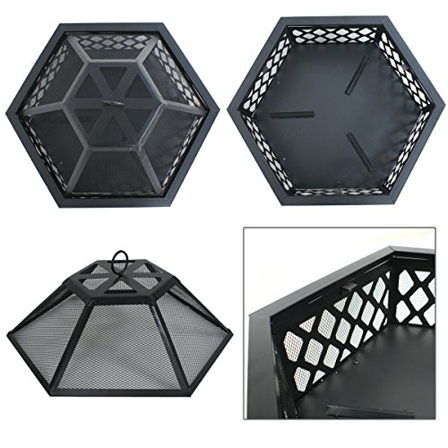 ZenStyle Hex Shaped 24” Fire Pit Outdoor Oil-Rubbed Bronze Heavy Steel Firepit Hexagon Wood Burning Fireplace for Patio, Backyard, Garden, Outdoor