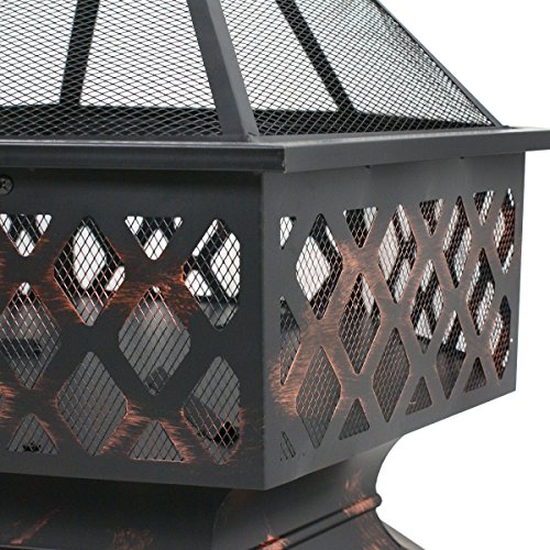 ZenStyle Hex Shaped 24” Fire Pit Outdoor Oil-Rubbed Bronze Heavy Steel Firepit Hexagon Wood Burning Fireplace for Patio, Backyard, Garden, Outdoor