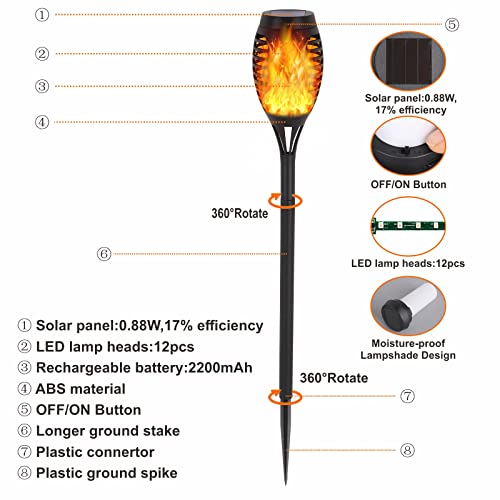 HKMGT Upgrade Solar Lights Outdoor Waterproof, 6 Pack Solar Outdoor Torches Lights with Flickering Flame Mini Solar Landscape Decoration Lighting Auto On/Off Pathway Lights for Garden Yard Patio