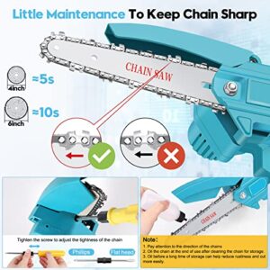 Mini Chainsaw Cordless 6 Inch With 2 Battery, Small Chainsaw Battery Operated 21V 2000mAh, Battery Powered Chainsaw Cordless 2.6Lb 2 Chains For Tree Branches, Courtyard, Household, Garden