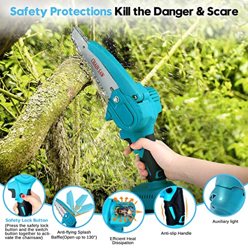 Mini Chainsaw Cordless 6 Inch With 2 Battery, Small Chainsaw Battery Operated 21V 2000mAh, Battery Powered Chainsaw Cordless 2.6Lb 2 Chains For Tree Branches, Courtyard, Household, Garden