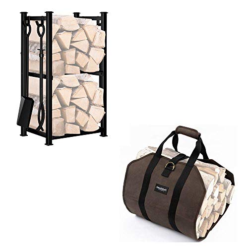 Amagabeli 28.3in Large Firewood Rack Indoor Bundle Firewood Carrier Bag Canvas Waxed Large