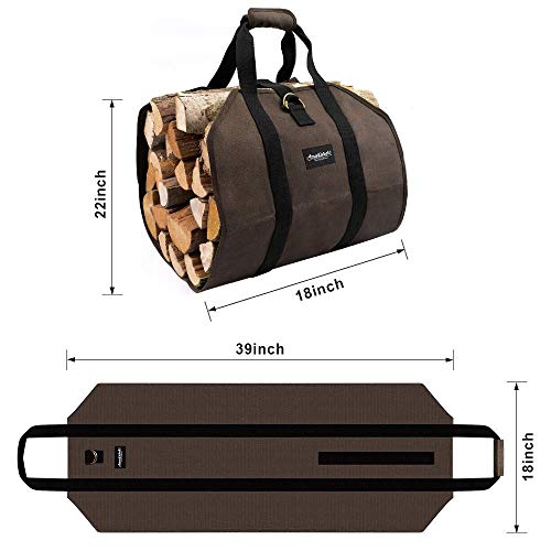 Amagabeli 28.3in Large Firewood Rack Indoor Bundle Firewood Carrier Bag Canvas Waxed Large