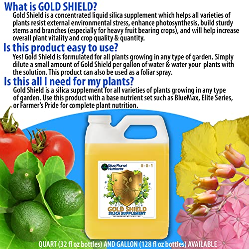 Gold Shield Silica Supplement for Plants (1 Gal/128 oz) Ultra Concentrated | Makes UP to 3,700 GALLONS | for All Plants & Gardens | Strengthen Plants | Blue Planet Nutrients