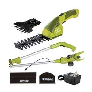 sun joe hj605cc cordless 2-in-1 grass shear + hedge trimmer w/extension pole, green