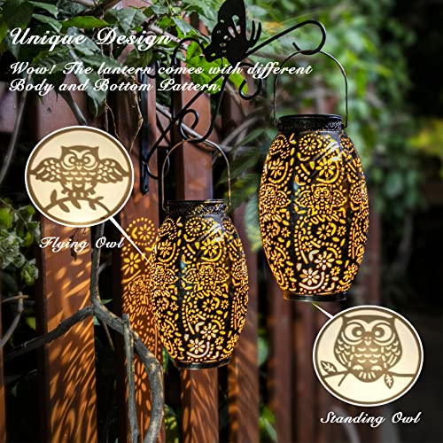 Go2garden Solar Lantern Owl, Large Solar Hanging Lanterns Outdoor Waterproof, LED Metal Decorative Lights for Garden, Tabletop, Yard, Patio and Lawn (1Pack, Bronze)