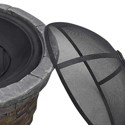 Teamson Home Concrete Round Charcoal and Wood Burning Fire Pit for Outdoor Patio Garden Backyard with Spark Screen, Fireplace Poker, Grate, and BBQ Grill, 27 inch Length, Natural Stone