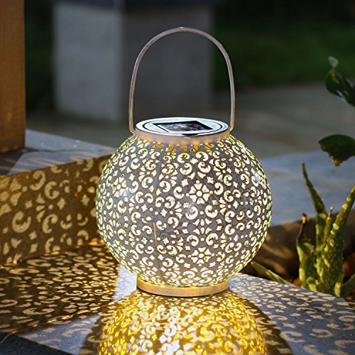 Solar Big Lantern Hanging Garden Outdoor Lights Metal Waterproof LED Table Lamp Decorative