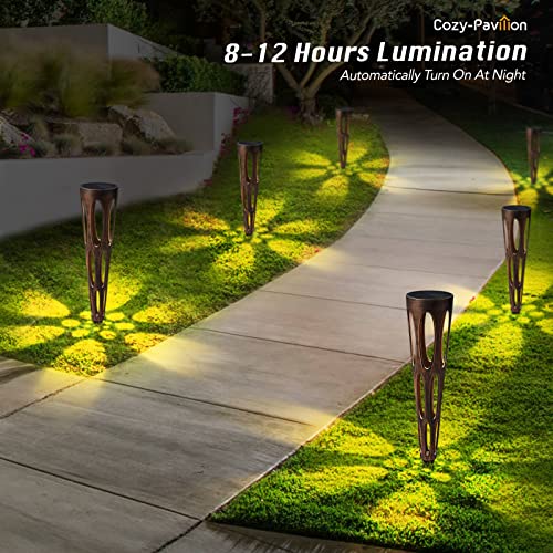 COZY-PAVILION Pathway Lights Solar Powered Waterproof Garden Stakes Outdoor Decorative Landscape Lighting Ground Stakes for Yard, Patio, Driveway, Path, Walkway (Bronze)