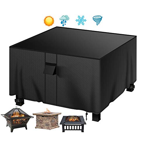 MENSBY Gas Fire Pit Cover Square 40x40x25 inch Fire Pit Table Protective Cover for Outdoor Patio Garden Waterproof and Anti-Fade