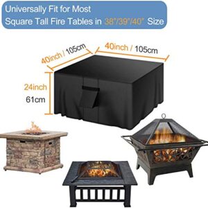 MENSBY Gas Fire Pit Cover Square 40x40x25 inch Fire Pit Table Protective Cover for Outdoor Patio Garden Waterproof and Anti-Fade