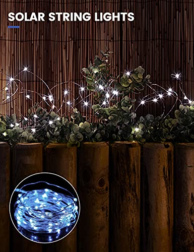 Solar Lights Outdoor, Solar String Lights Outdoor, Bryopath Solar Xmas Tree Lights Waterproof Copper Wire 33ft 100 LEDs Solar Fairy Lights for Garden Yard Party Christmas Decoration, Daylight White