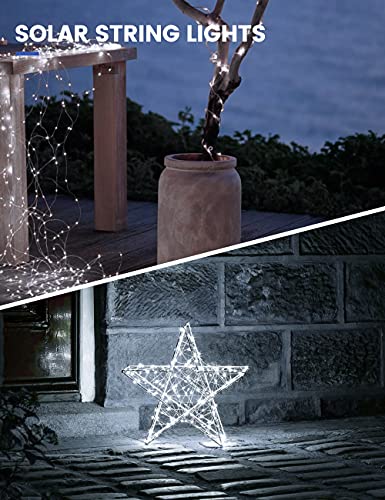 Solar Lights Outdoor, Solar String Lights Outdoor, Bryopath Solar Xmas Tree Lights Waterproof Copper Wire 33ft 100 LEDs Solar Fairy Lights for Garden Yard Party Christmas Decoration, Daylight White