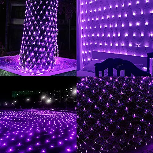 WATERGLIDE Outdoor Halloween Net Lights, 12FT x 5FT 360 LED Christmas Fairy Mesh Lights with 8 Lighting Modes, Connectable for Garden Xmas Tree, Bushes, Holiday Wedding Party Decorations, Purple